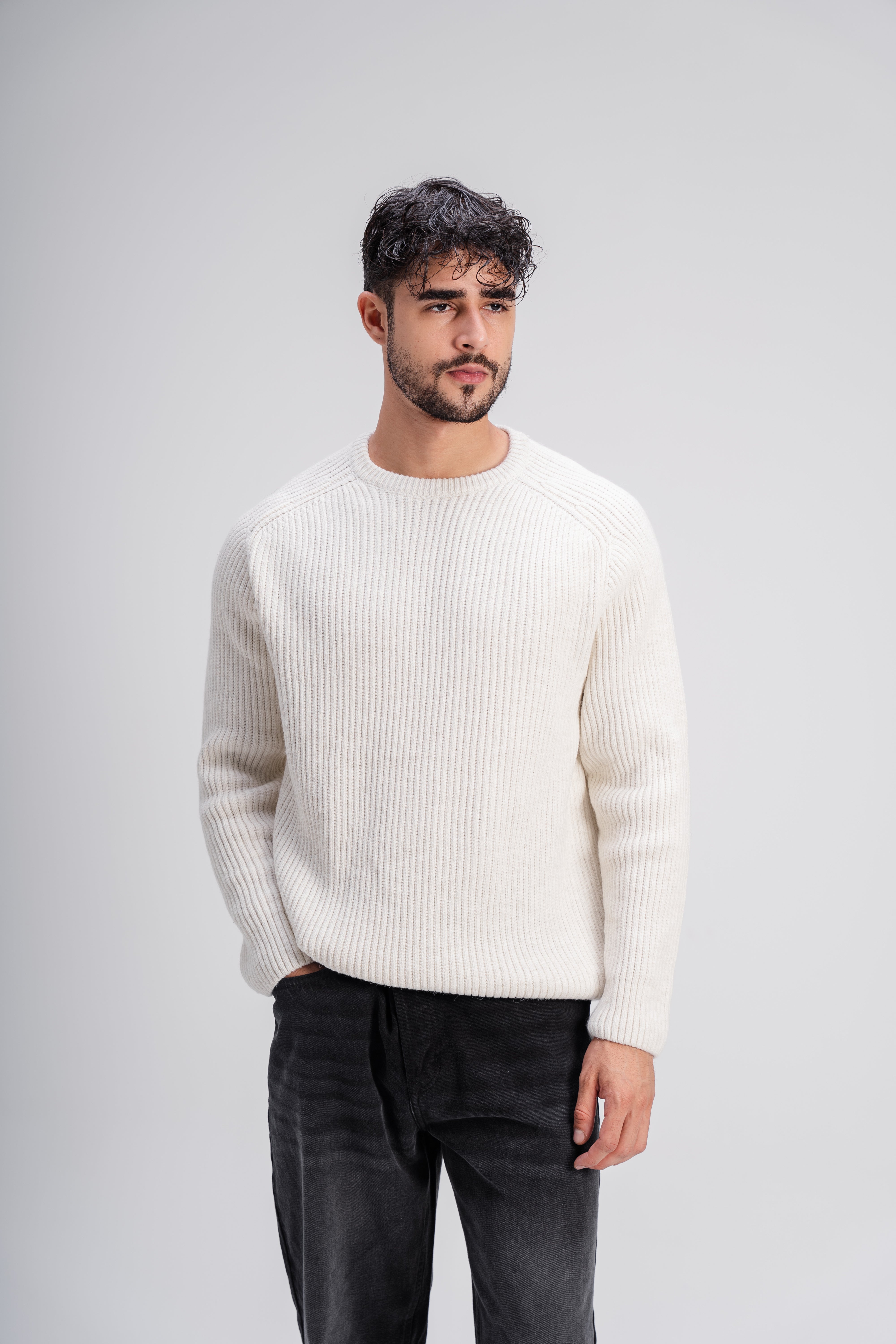 Crew Neck Knit in Off White – KNTD